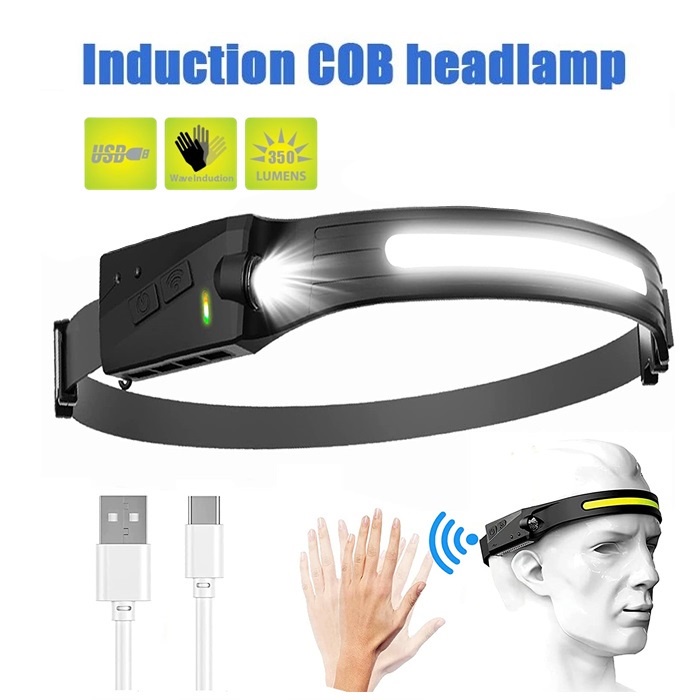 Wide Beam LED Headlamp Flashlight Rechargeable Lumens Motion Sensor ...
