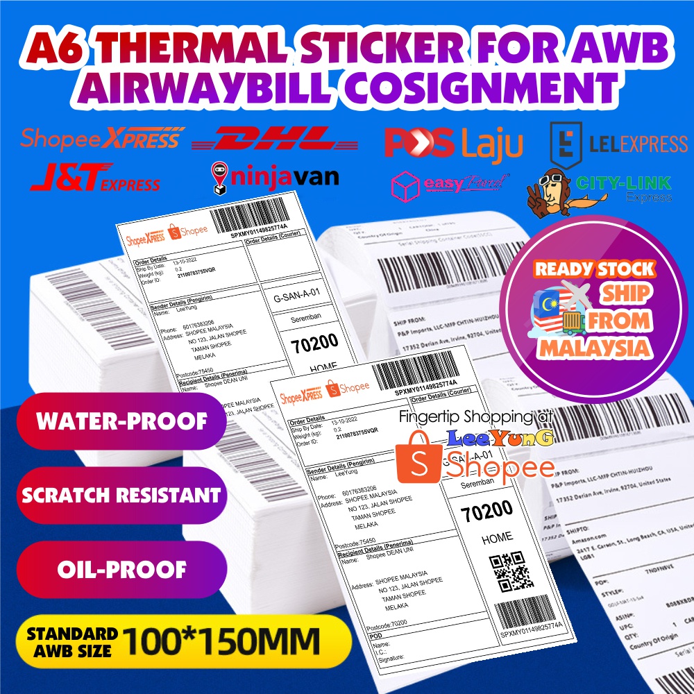 AWB A6 Thermal Label Sticker Paper Shipping Waybill Consignment Note ...