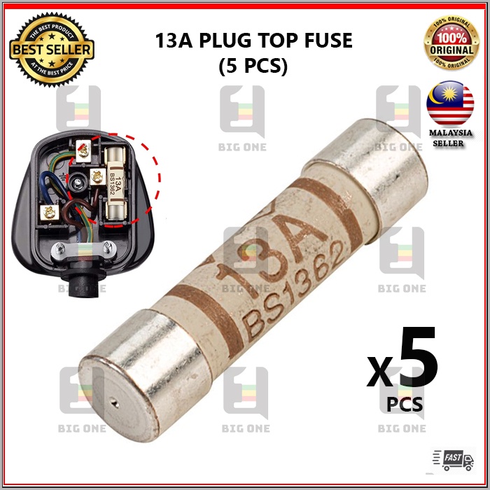 (5 PCS) 13A PLUG TOP FUSE 6x25 FUIS ADAPTOR PLUG | Shopee Malaysia