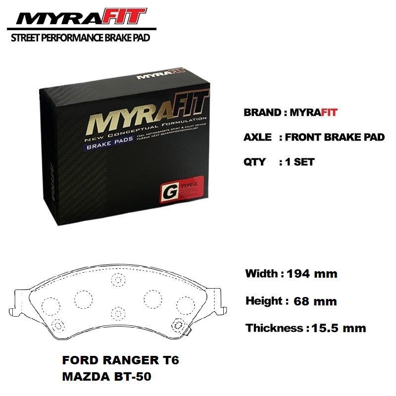 MYRAFIT PERFORMANCE FRONT BRAKE PAD FORD RANGER T6 / MAZDA BT50 ( Made ...