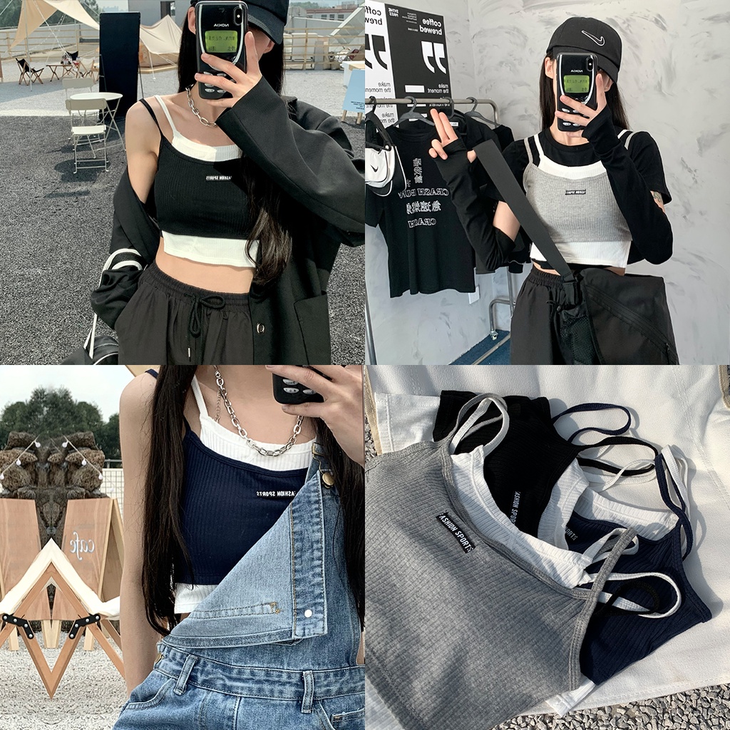 New Korean Suspender Crop Tops Multicolor Women's Short Tanks | Shopee ...