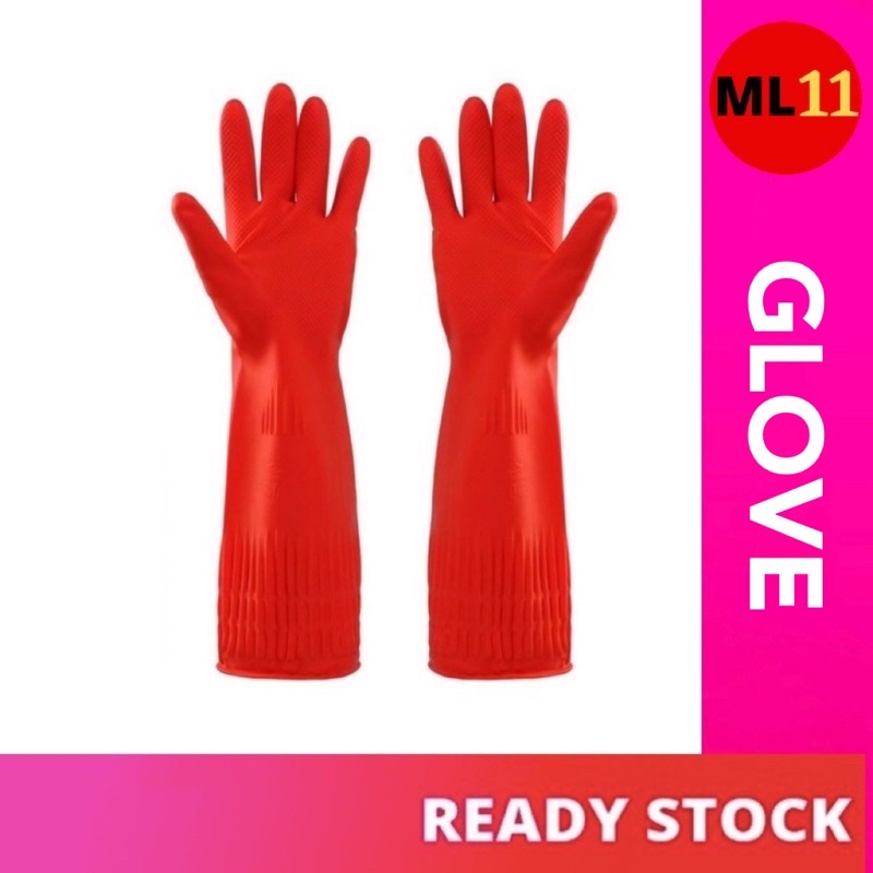 Rubber Latex Gloves Glove Kitchen Long Dish Washing Cleaning Protect ...