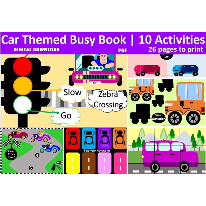 A8 Cars Themed Busy Book Printable (PDF) Vehicle Transportation ...