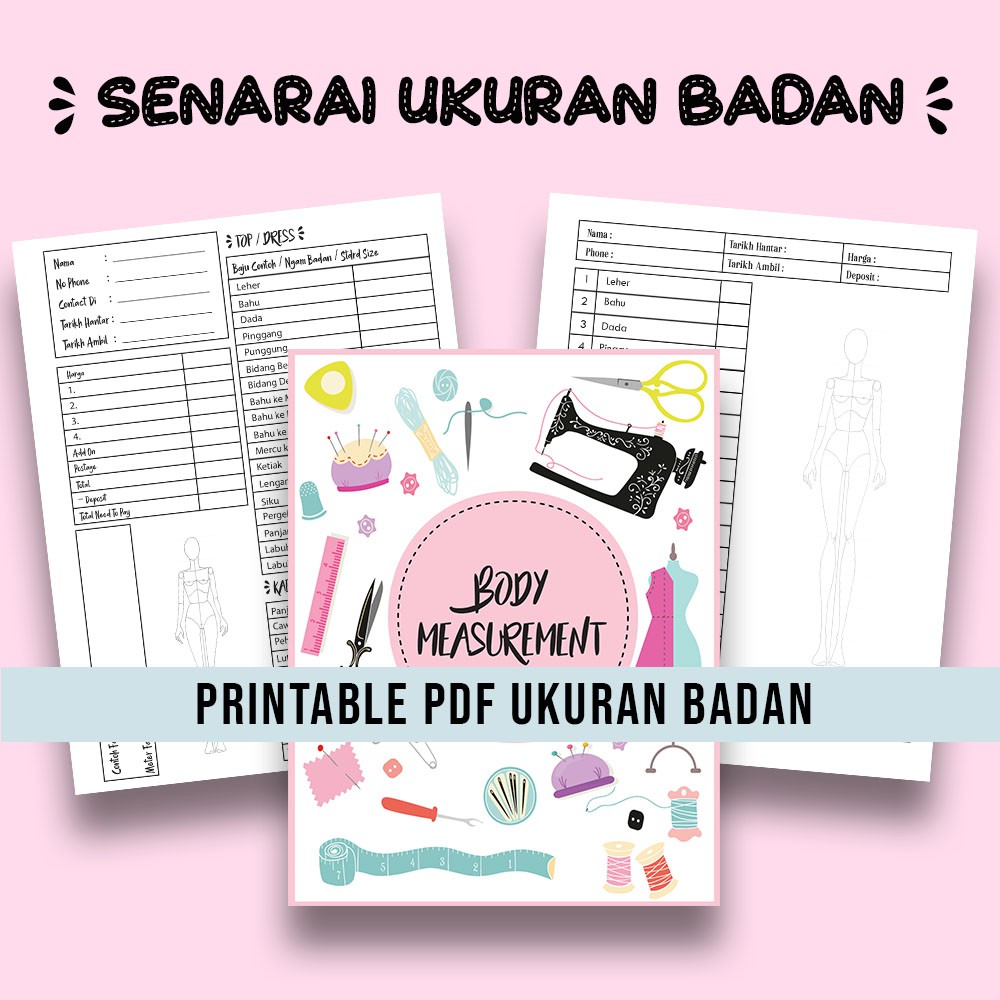 PDF Ukuran Badan | PDF Buku Ukuran Jahitan Tailor Template | PDF Resit ...
