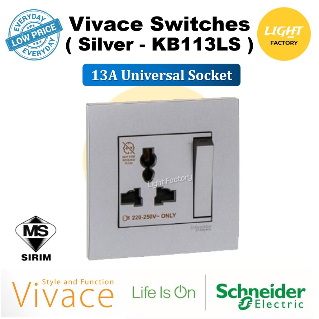 💥PROMOTION💥 SIRIM Schneider Vivace Switches Silver KB15 KB31/1 KB32/1 ...