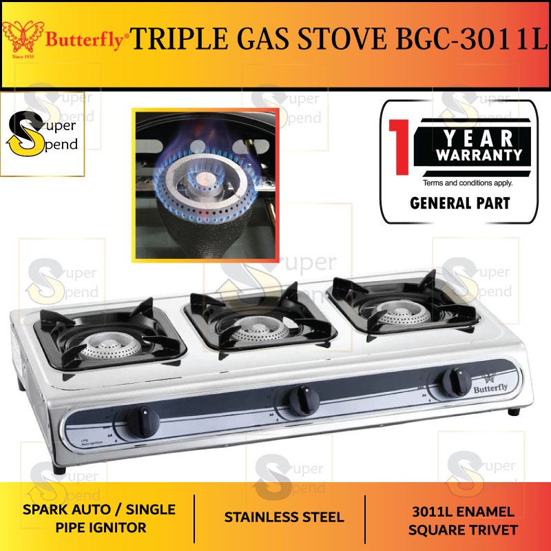 Butterfly / Pensonic Triple Gas Stove Gas Cooker BGC-3011L BGC3011L PGC ...
