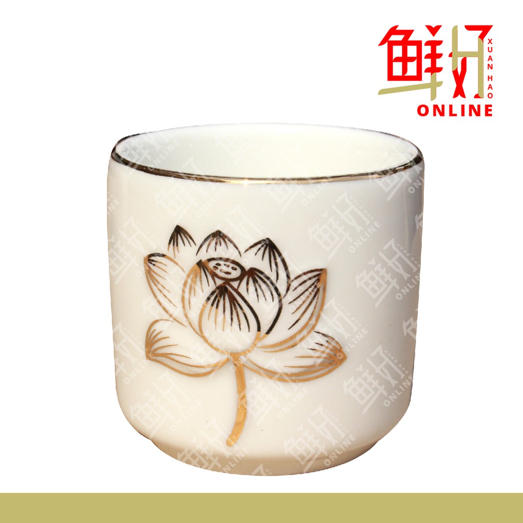 ( 拜神杯 Joss Cup 茶杯 Tea Cup ) 白底金边莲花茶杯 白莲花 White & Gold Lining Lotus Tea ...
