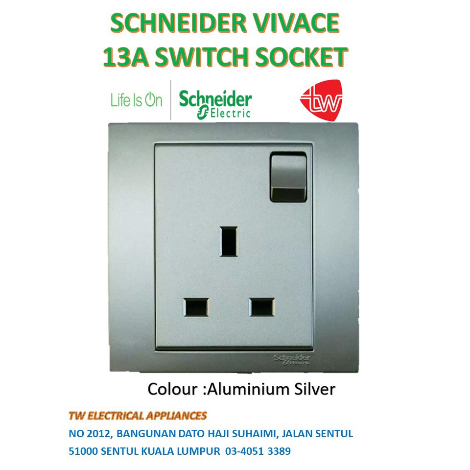 Schneider Vivace 13A Switch Socket,aluminium silver | Shopee Malaysia