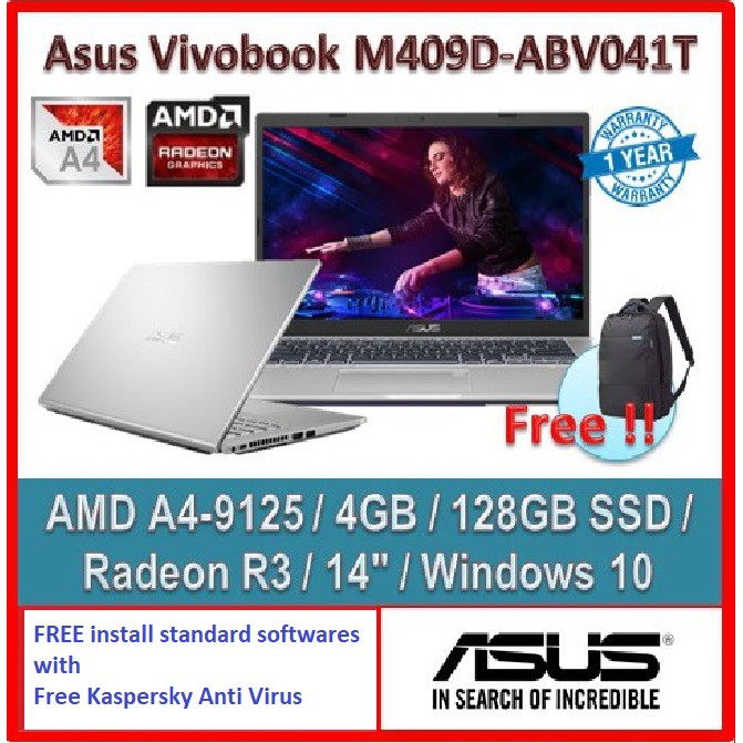 ASUS Laptop Vivobook M409B-ABV041T 14 Transparent Silver ( A4-9125, 4GB ...
