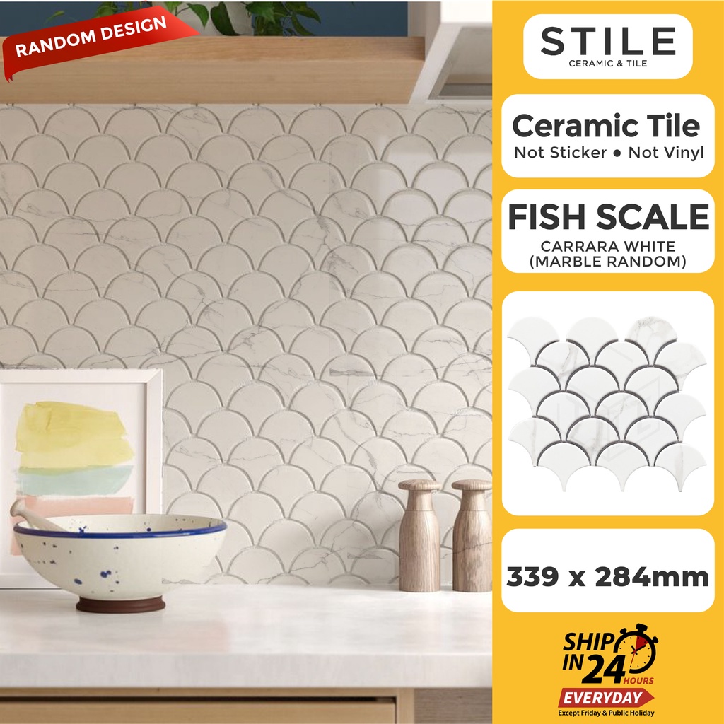 [REAL TILE]10PCS FISHSCALE CARRARA WH MOSAIC TILES /MOZEK/CERAMIC TILES ...