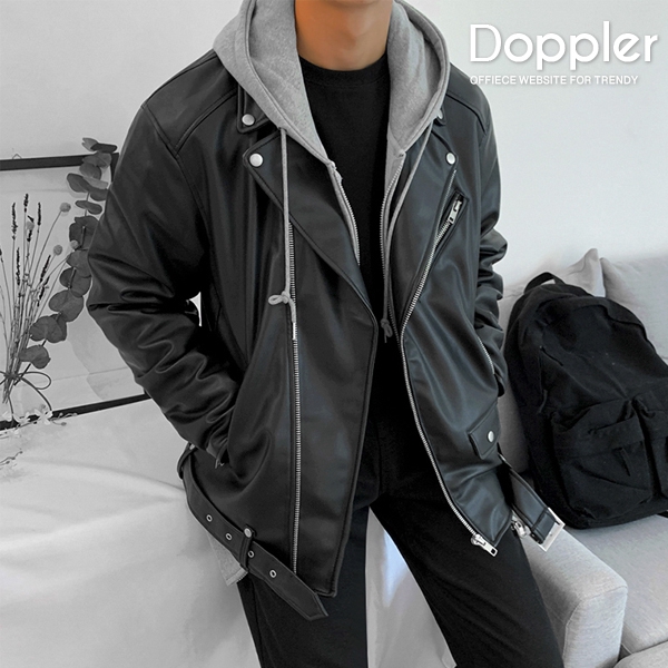 Leather Jacket Korean Style Shiny Rider Side Zipper Slim-Fit [TJW8549 ...
