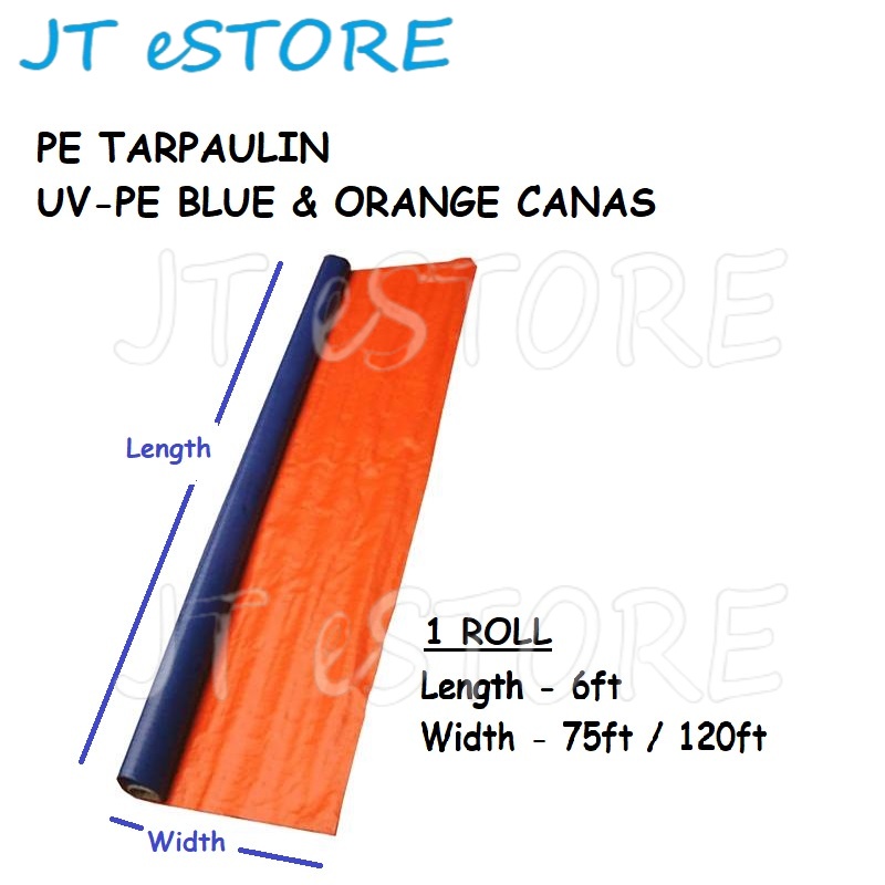 SUNTUF PE Tarpaulin Sheet Canvas / UV - PE Blue & Orange Canvas - 6' (L ...