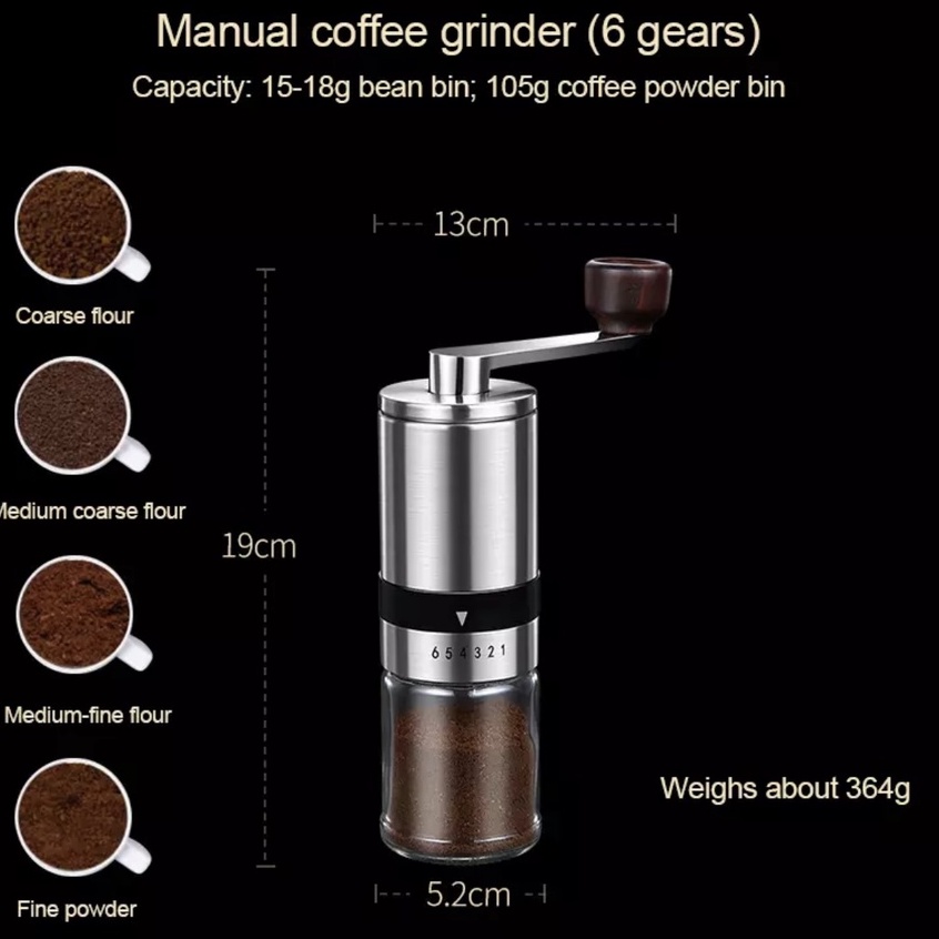 Portable Manual Coffee Grinder hand Coffee Mill with Ceramic Burrs 6/8 ...