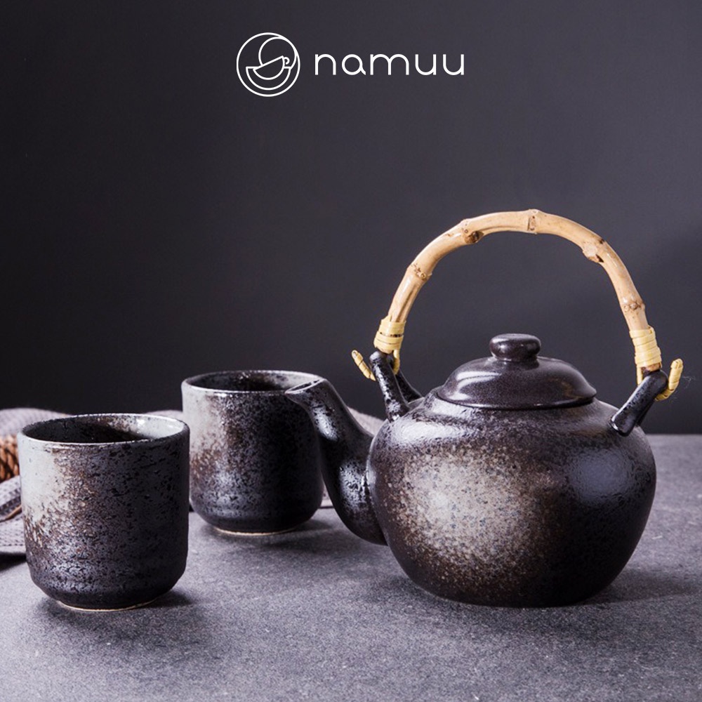 NAMUU Japanese Style Tea Cup Ceramic Teapot With Rattan Handle Drink ...
