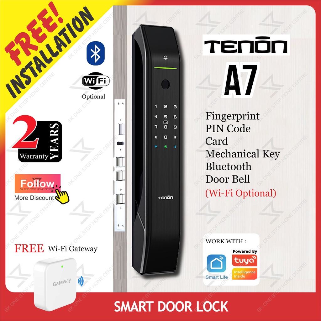 TENON A7 Automatic Push Pull Smart Lock (FREE GIFTS 1 x Wi-Fi Gateway ...