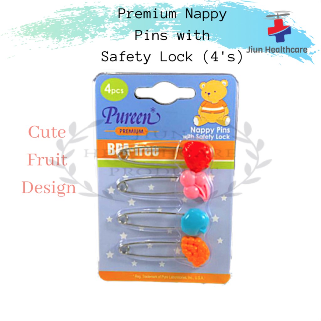 Pureen Premium Nappy Pins with Safety Lock [4 pieces] BPA-Free | Shopee ...