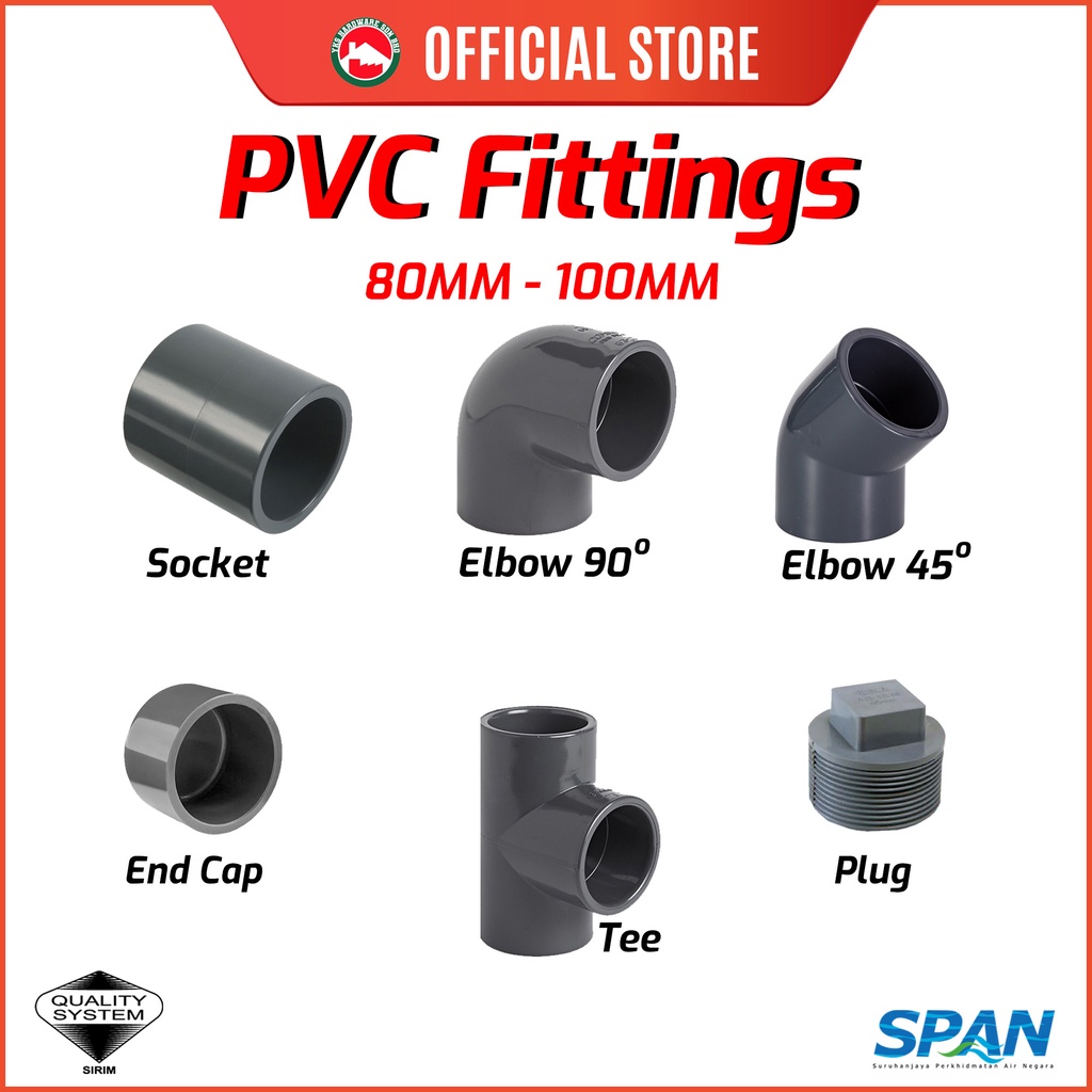 PVC FITTING CONNECTOR 80 MM / 100 MM - Pipe & Fittings System - Penyambung Paip - Elbow 90 ...