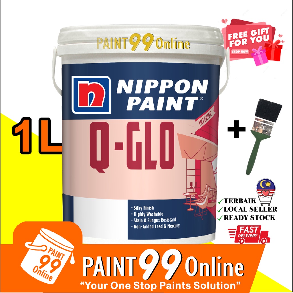 (DARK COLOUR) 1L NIPPON PAINT Q-GLO Interior Wall Paint + ( Free Brush ...