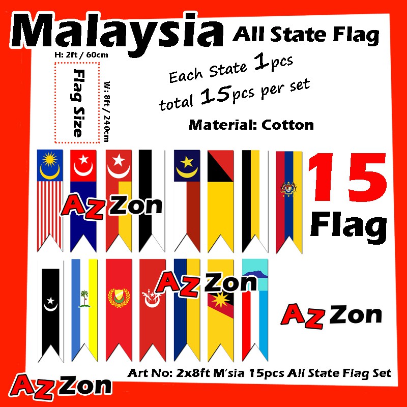 【15PCS】2x8ft Malaysia All State Flag Set Bendera Semua negeri malaysia ...