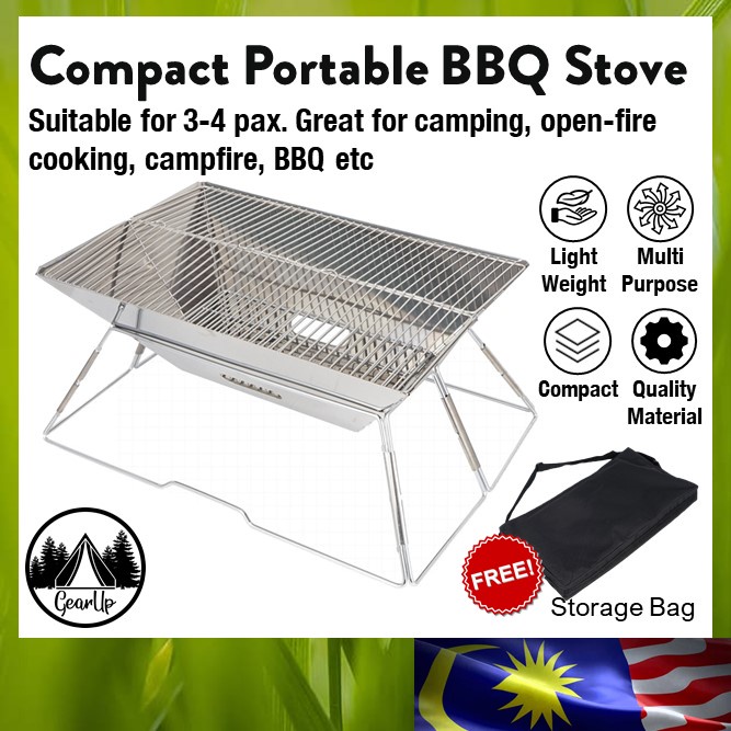 Foldable BBQ Rack Collapsible Barbeque Net Compact Grill Frame Hiking ...