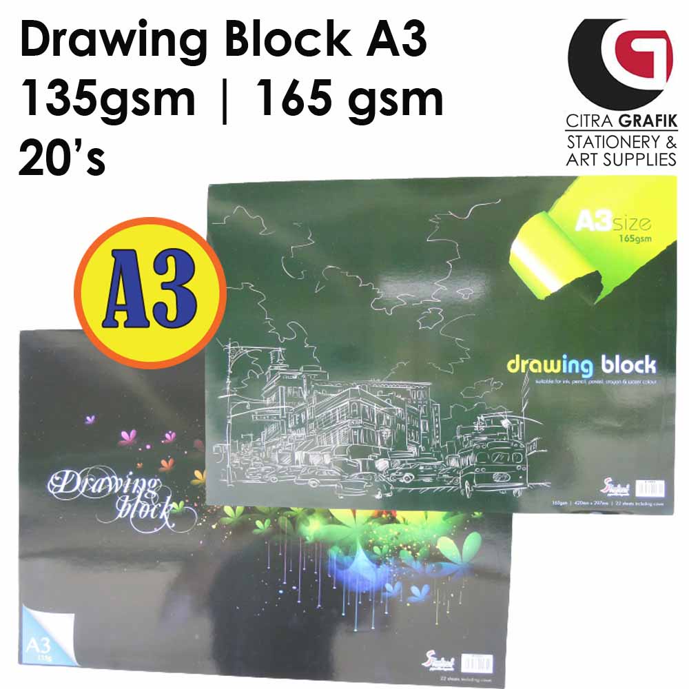 Drawing Block A3 135gsm | 165 gsm| | 200gsm | Sketch Paper Stationery ...