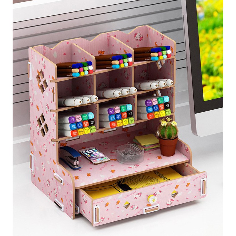 JADEN Office Student Desktop Multi Layer Pen Holder Wooden Desk ...