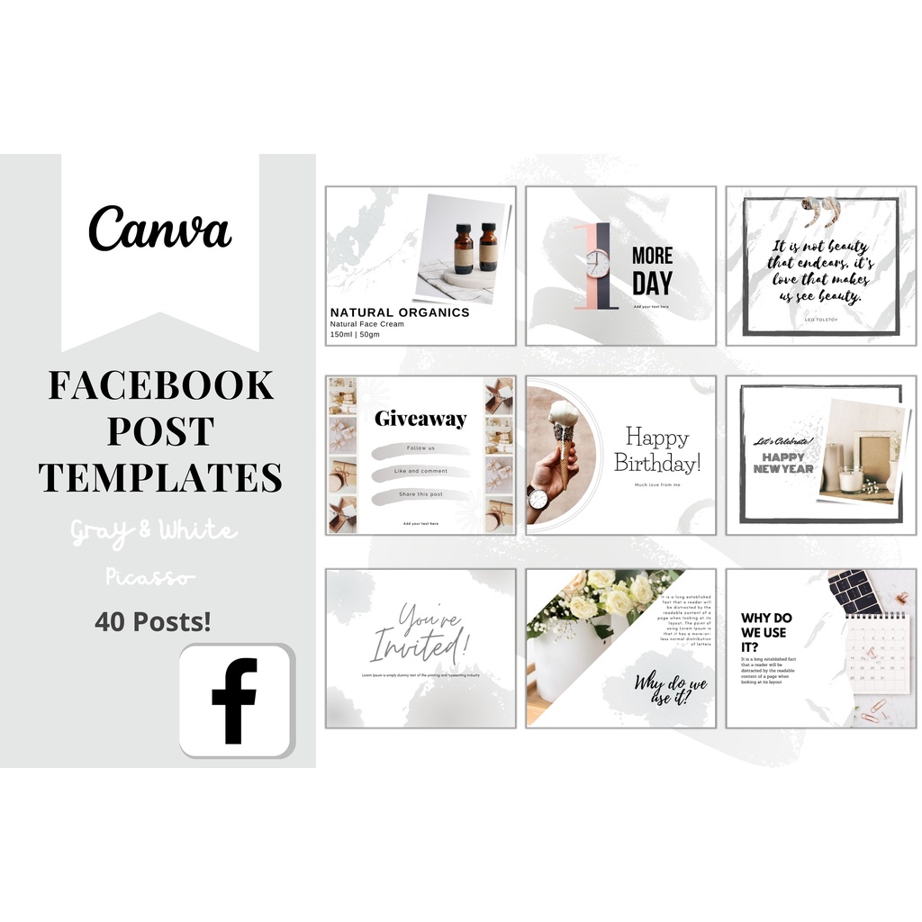 Facebook Post Templates - facebook templates, canva templates, Grey ...