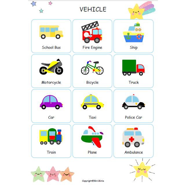 PDF Printable 12 Vehicle Themed activity, flash card, color, writing ...