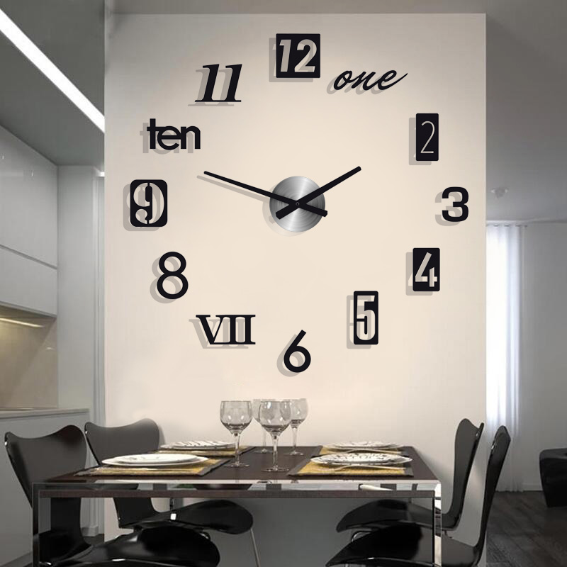 40cm Modern Design Office Living Room 3D Mirror Number Wall Clock ...