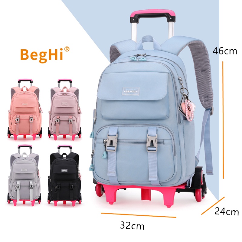 Trolley School Bag Girl 2 or 6 Wheel Beg Sekolah Roda Primary Secondary ...