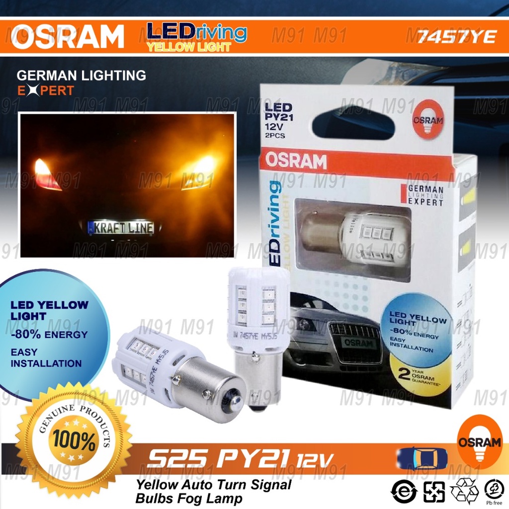 OSRAM PY21W LED S25 Amber Signal Bulb Fog Lamp Reverse Brake Light ...