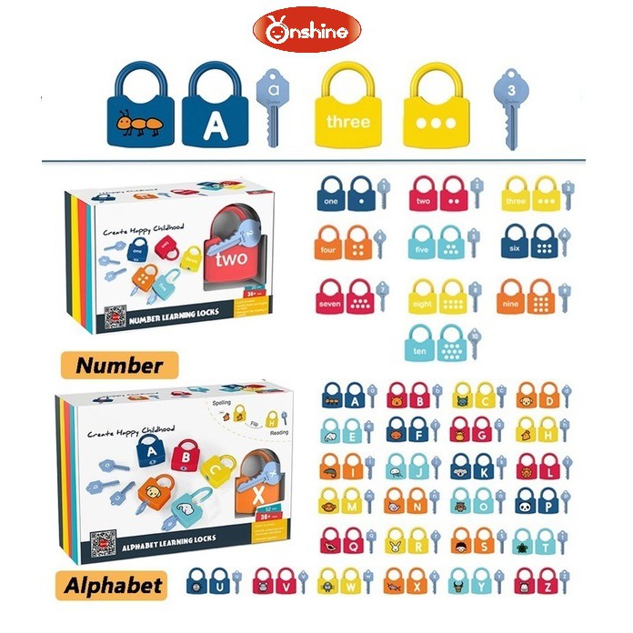 ONSHINE Alphabet & Number Locks Children Early Educational Cognitive ...