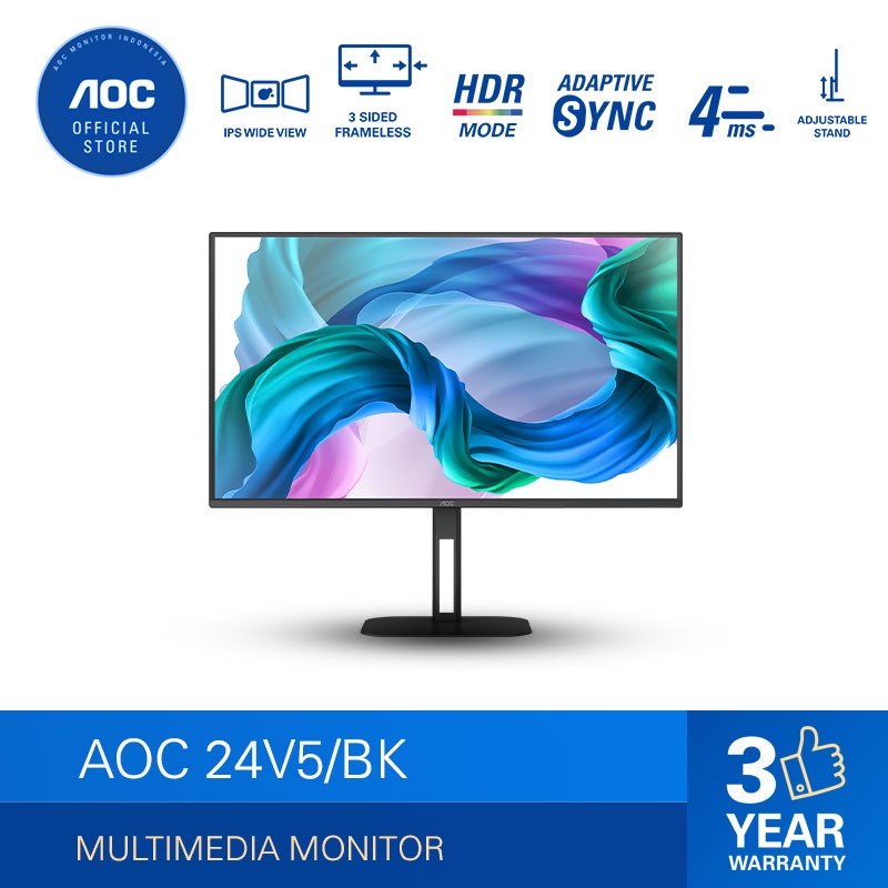 Aoc 24V5 Ultra Slim Monitor (23.8"/IPS/4ms/75hz/FHD) Ergonomic Stand ...