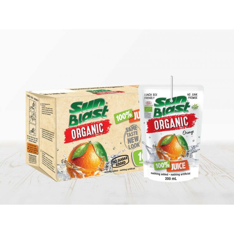 Sun Blast 100% Organic Orange Juice 1 box (200ml x 10 pack) | Shopee ...