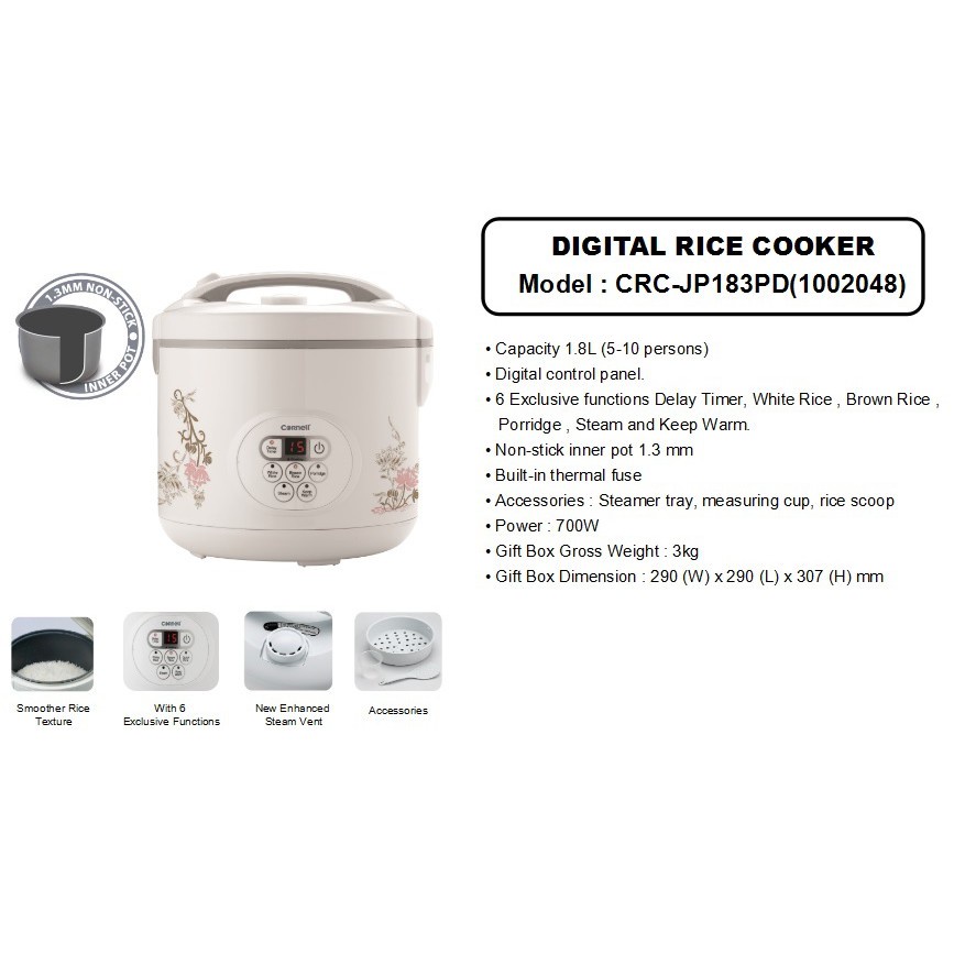 Cornell Digital Jar Rice Cooker With Food Steamer Tray Porridge Preset ...