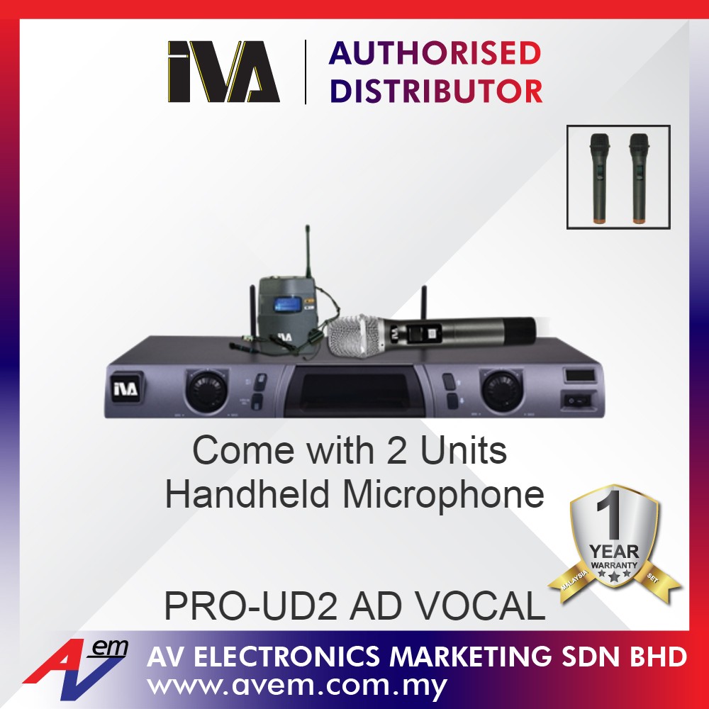 IVA PRO-UD2 AD VOCAL Professional UHF Wireless Microphone System c/w 2 ...