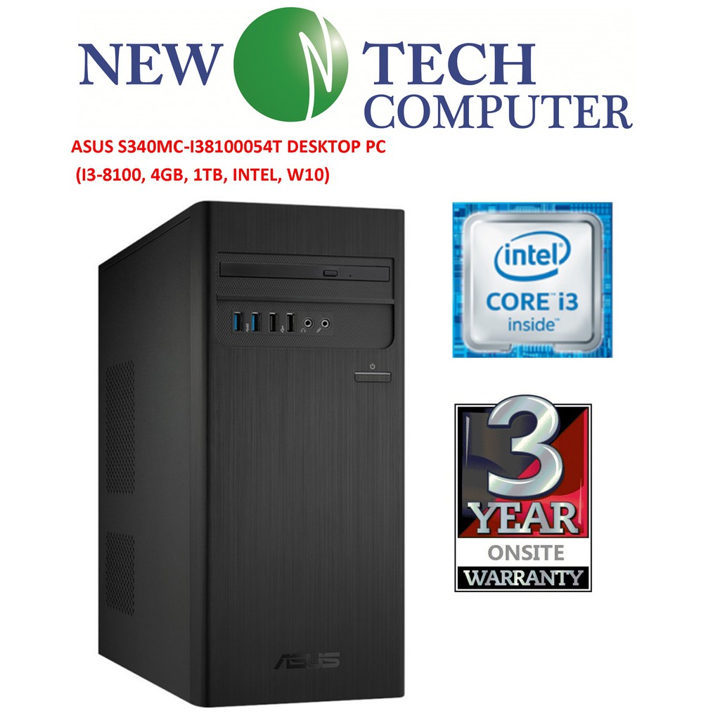 Asus S340MC-I38100054T Desktop PC (I3-8100, 4GB, 1TB, Intel, W10 ...