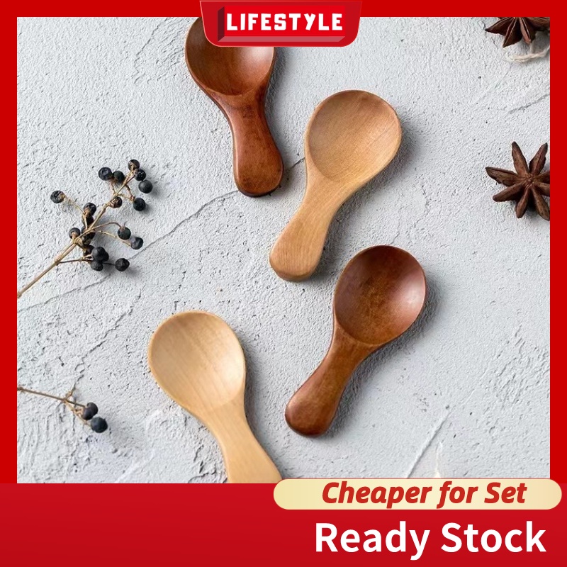 LIFESTYLE 2PCS Wooden Spoon Condiment Scoop Spice Spoon Mini Spoon Salt ...