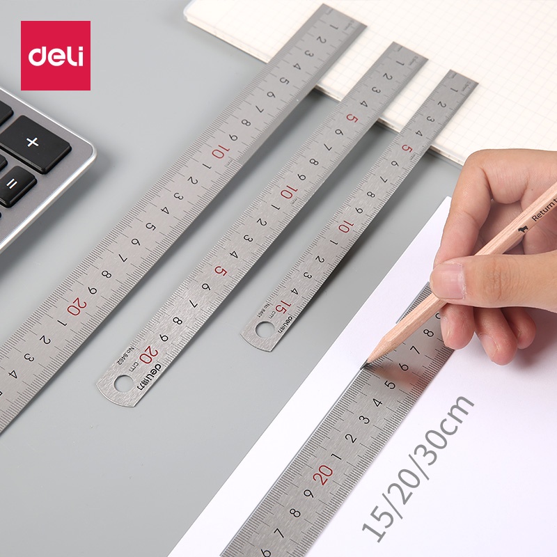 Deli Stainless Steel Metal Ruler 15cm/20cm/30cm Ruler Measuring Tools ...