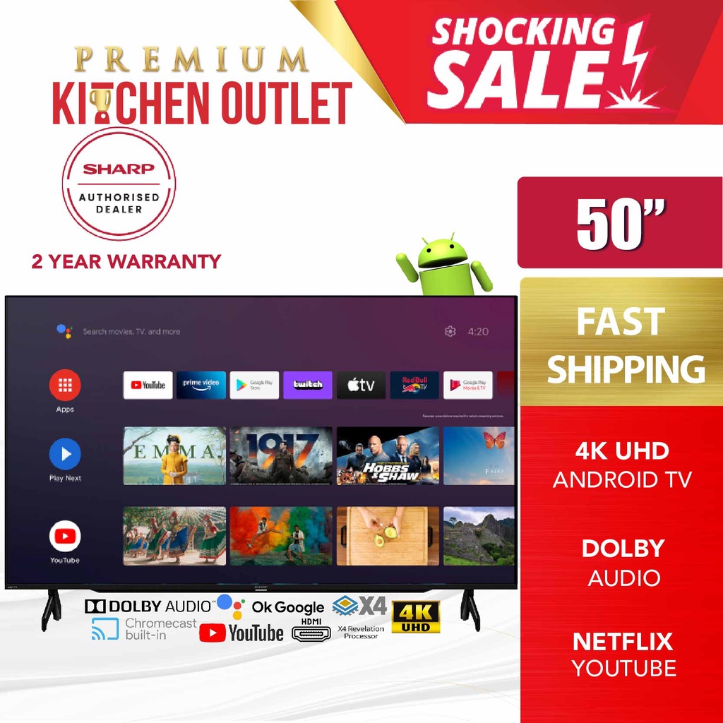 Sharp 50 Inch 4K UHD Android TV 4TC50DK1X | Dolby Audio | Netflix ...