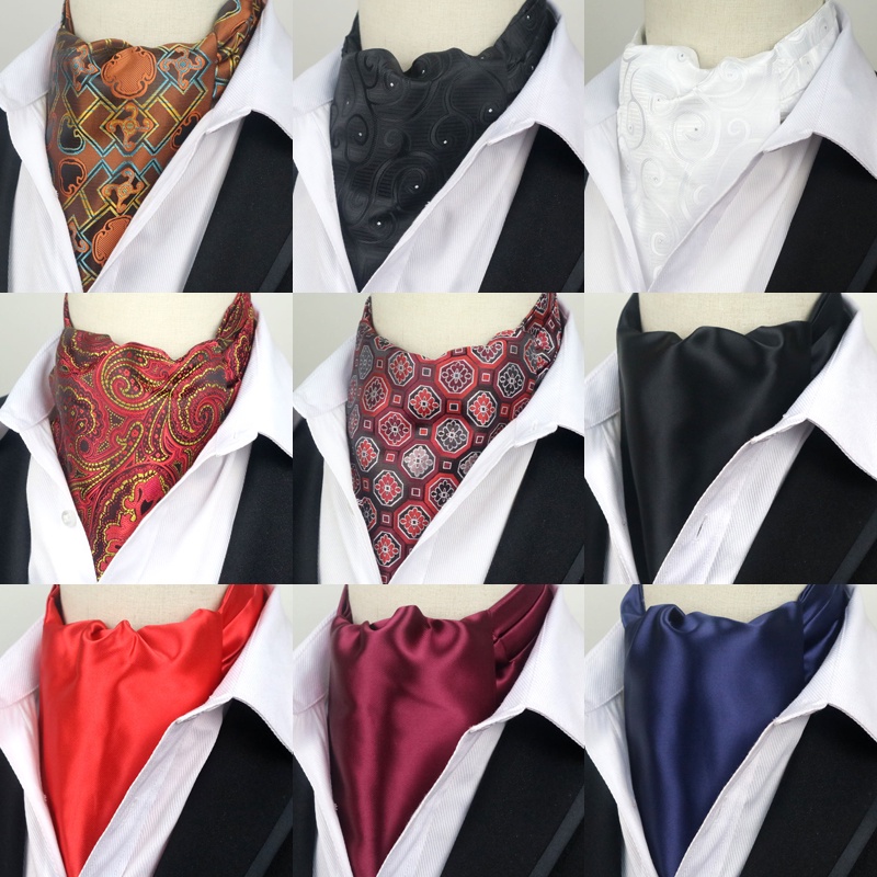 Men Vintage Paisley Polka Dot Wedding Formal Cravat Ascot Scrunch Self ...