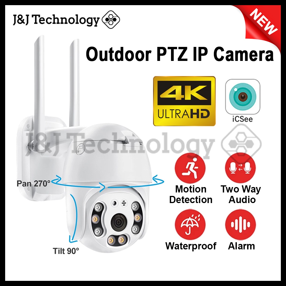 JNJ Technology 8MP 4K Ultra Full HD PTZ Outdoor IP Camera ICSee Pro ...