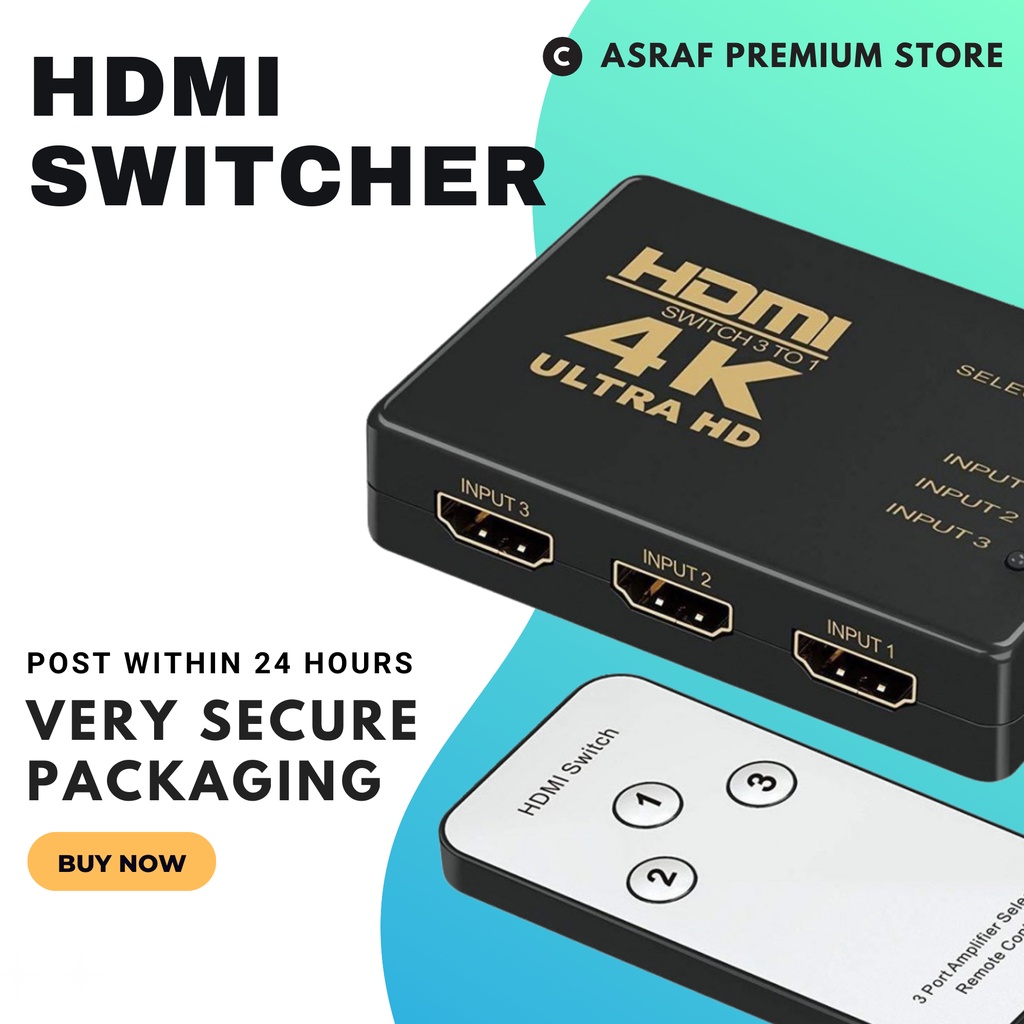 HDMI Switcher Hub Selector Splitter Auto Switch with Remote Control 4K ...
