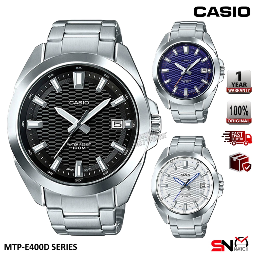 Casio MTP-E400D Date Display Fashion Quartz Analog Stainless Steel Band Men Watch Jam Tangan ...
