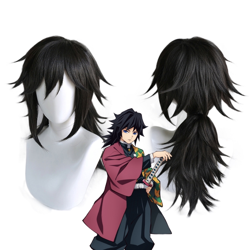 Demon Slayer Kimetsu no Yaiba Tomioka Giyuu Black Ponytail Wig Cosplay ...