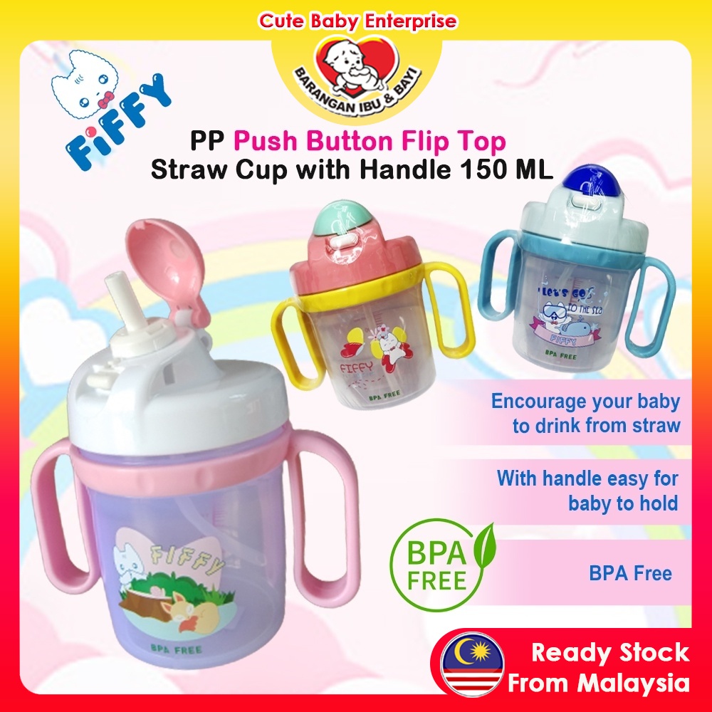 FIFFY PP Push Flip Top Button Straw Cup with Handle 150ML Drinking Cup ...