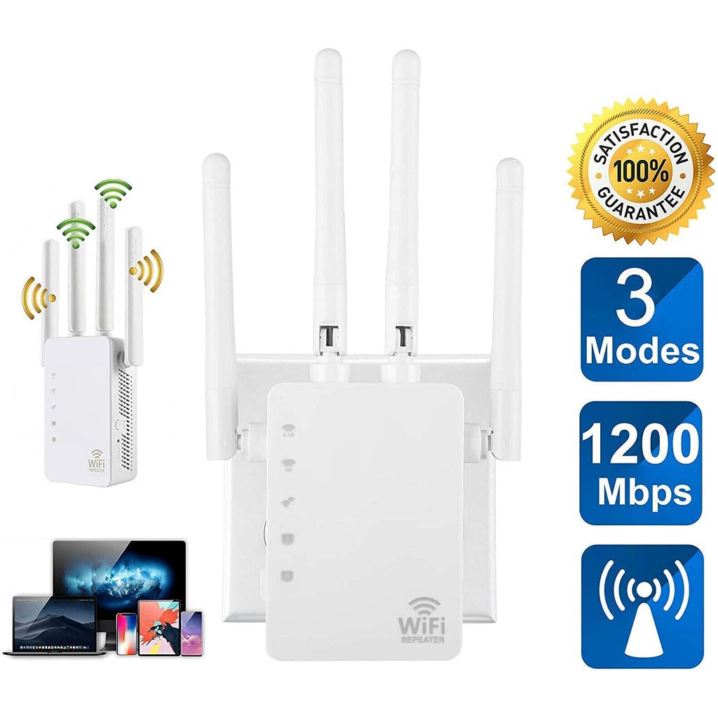2021 WiFi Range Extender 1200Mbps, Wireless Signal Repeater Booster 2.4 & 5GHz Dual Band 4 ...