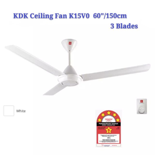 KDK Ceiling Fan K15V0 150cm/60" 3 Blade - White x (1pcs) | Shopee Malaysia