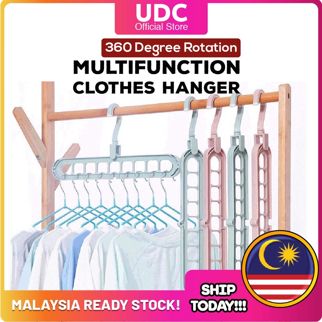 UDC 🌈 Multifunctional Magic Hanger 9 Hole Folding Hanger Penyidai Baju ...