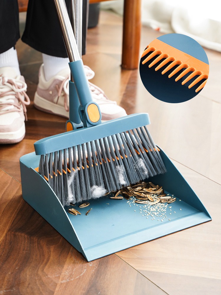 2 in 1 Rotatable Broom & Folding Upright Standing Dustpan Combination Set Penyapu dan Penyodok ...